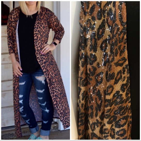 Jackets & Coats | Leopard Sequin Duster | Poshmark